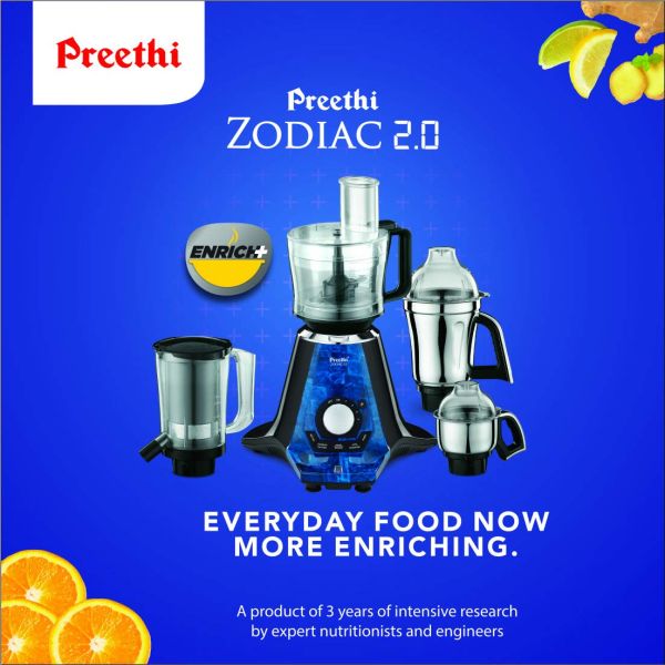 Preethi Mixer Grinder Zodiac 2.0 - 4 Jars 750 Watt